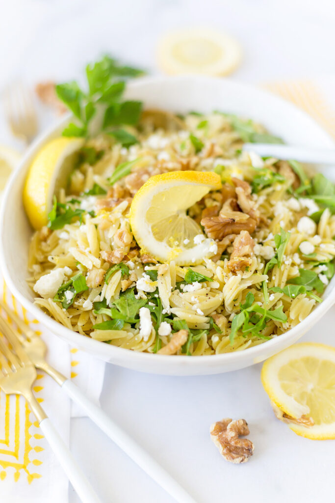 Lemon Orzo Salad with Feta and Walnuts - Easy Salads
