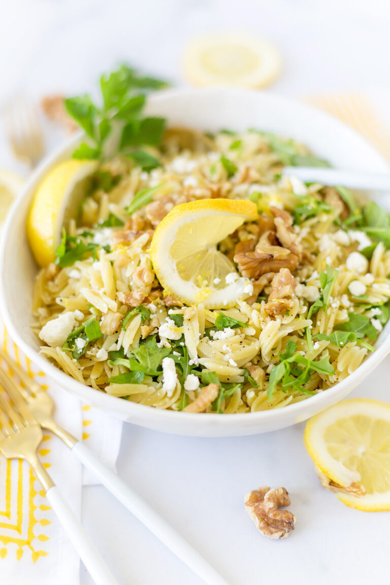 Lemon Orzo Salad with Feta and Walnuts - Easy Salads